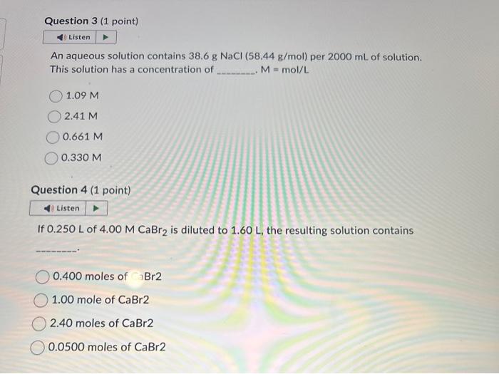Solved An aqueous solution contains 38.6 gNaCl(58.44 g/mol) | Chegg.com