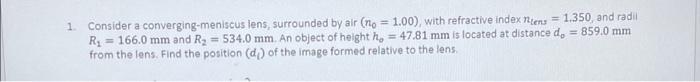 Solved 1. Consider a converging-meniscus lens, surrounded by | Chegg.com