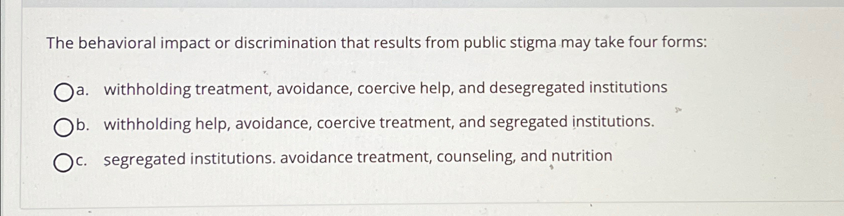 The behavioral impact or discrimination that results | Chegg.com