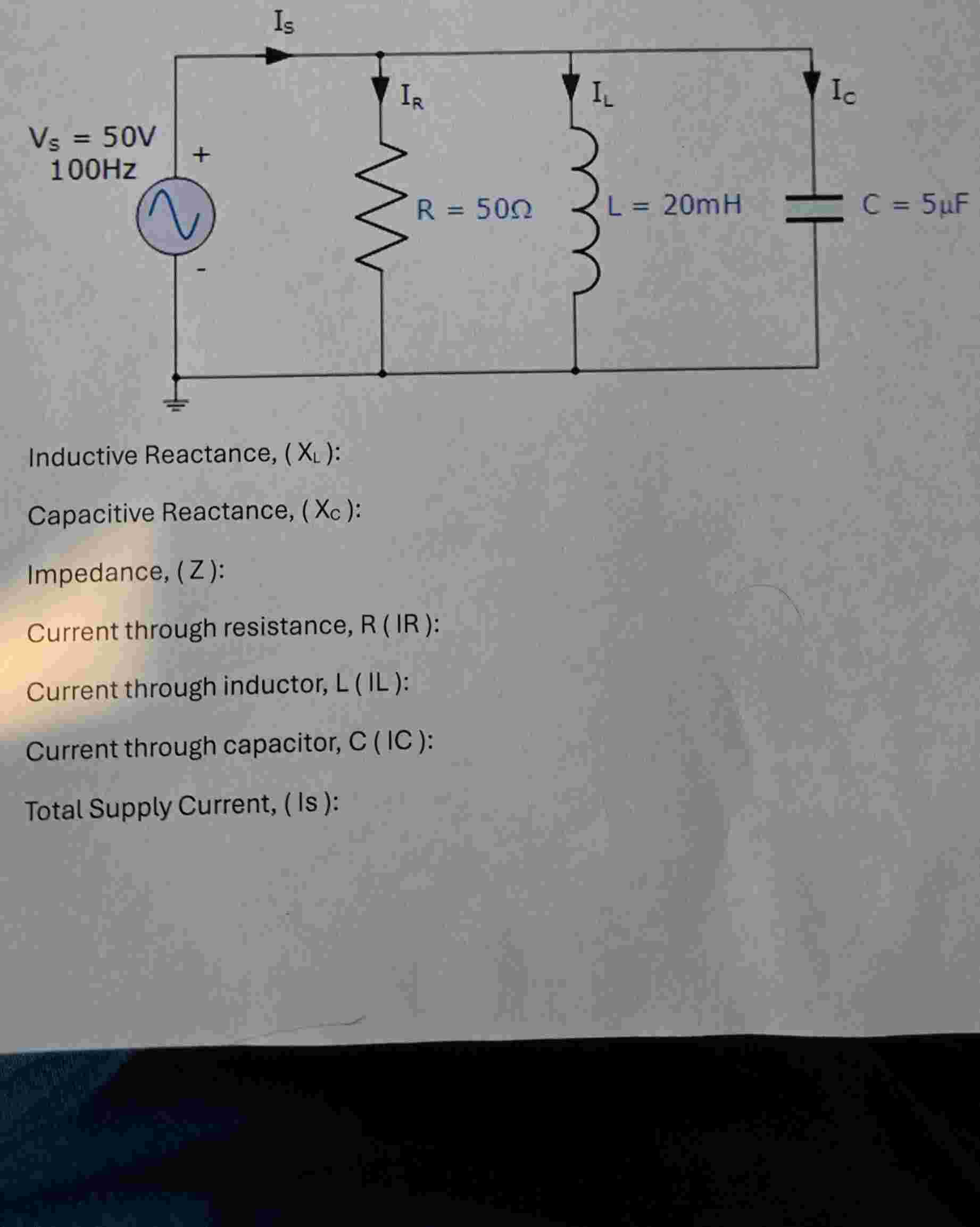 Solved Inductive Reactance, (xL) ﻿:Capacitive Reactance, | Chegg.com