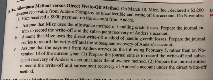 Solved 14A. Allowance Method versus Direct Write-Off Method | Chegg.com