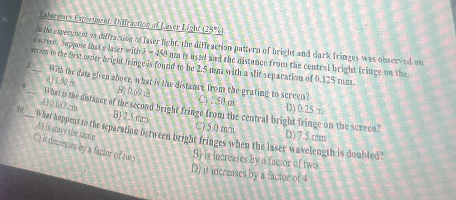 Solved Luboratory Experiment: Diffraction of Laser Light | Chegg.com