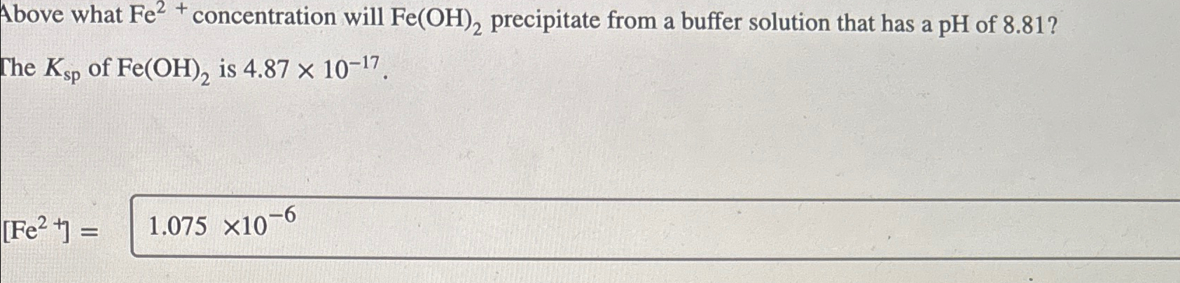 Above what Fe2+ ﻿concentration will Fe(OH)2 | Chegg.com