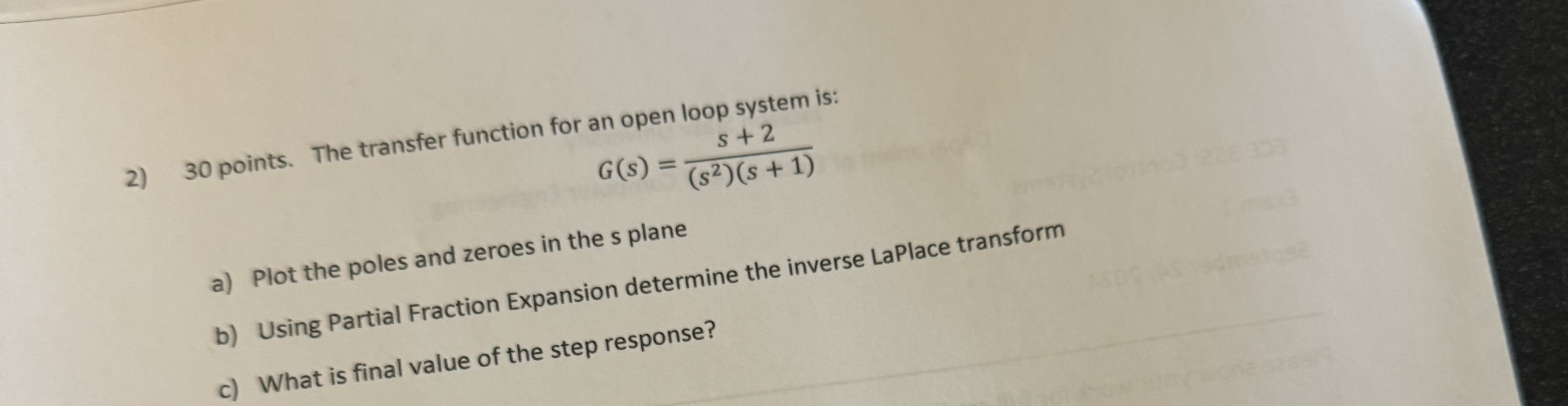 Solved 30 ﻿points. The transfer function for an open loop | Chegg.com