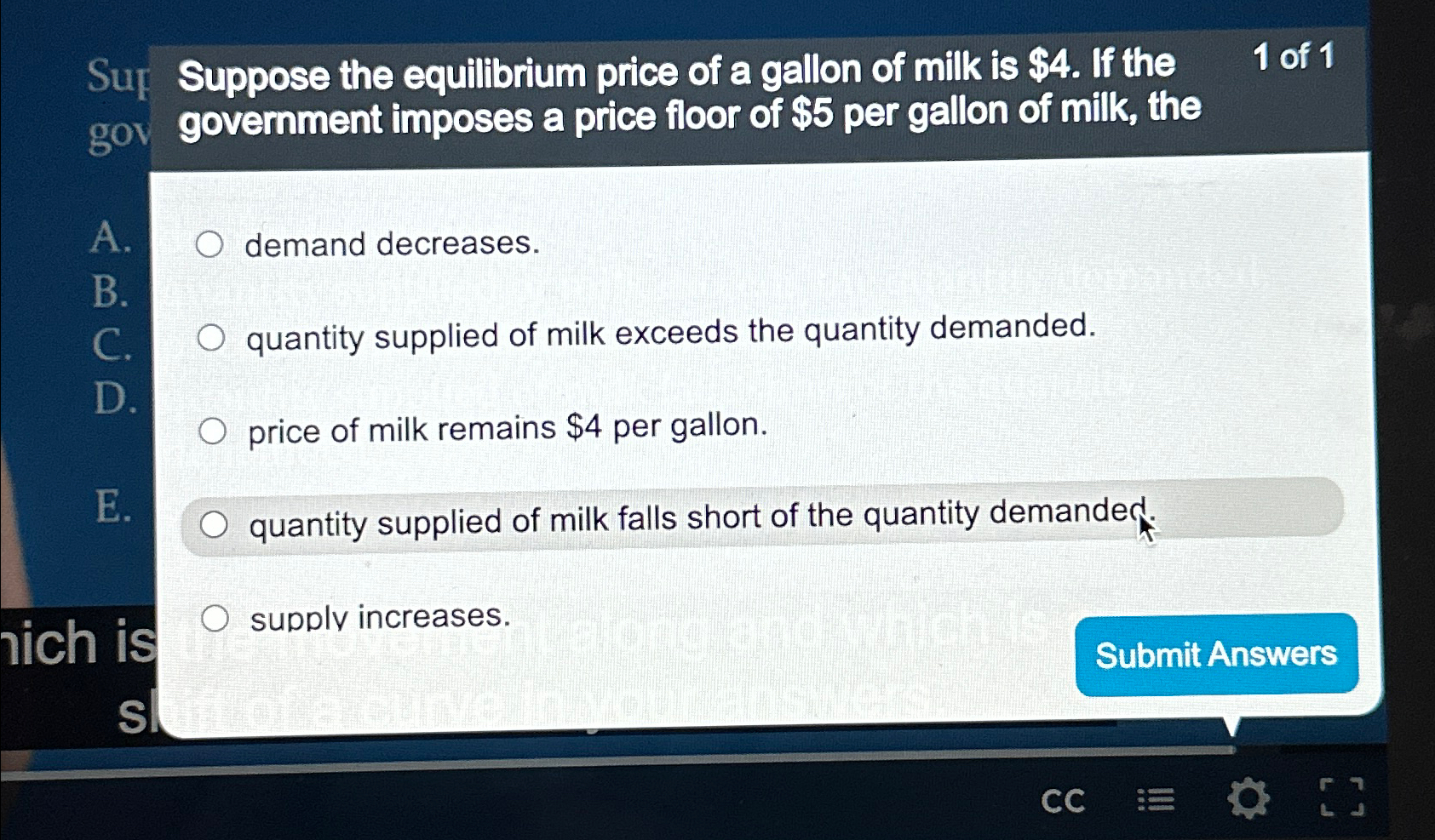 Solved Sup Suppose the equilibrium price of a gallon of milk | Chegg.com