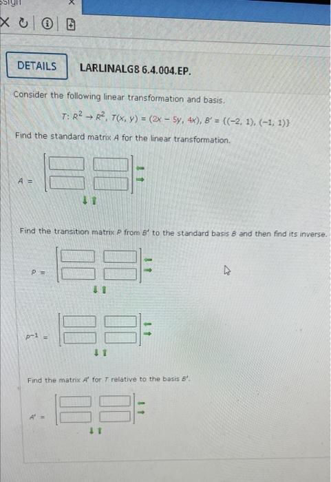 Solved Consider The Following Linear Transformation And
