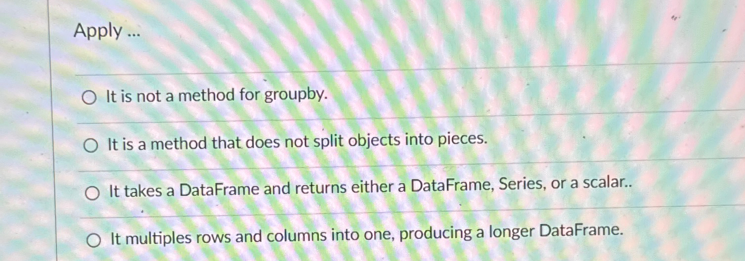 Solved in python, Apply... ﻿It is not a method for | Chegg.com