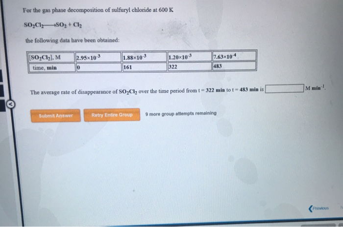 Solved For the gas phase decomposition of sulfuryl chloride | Chegg.com