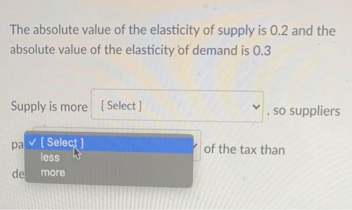 Solved The absolute value of the elasticity of supply is 0.2 | Chegg.com