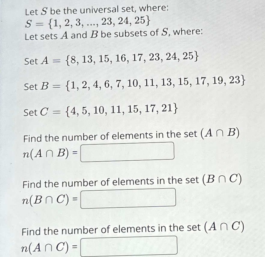 Solved Let S ﻿be the universal set, | Chegg.com