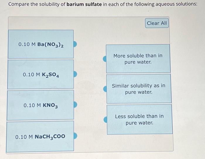 Solved Compare the solubility of barium sulfate in each of | Chegg.com