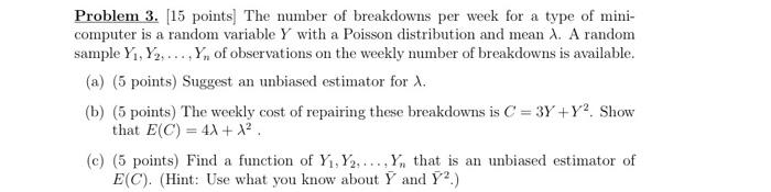 Solved Problem 3. (15 points! The number of breakdowns per | Chegg.com