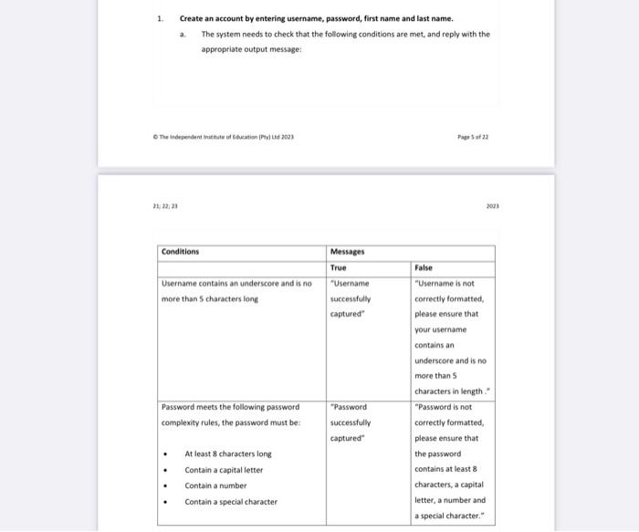Solved 1. Create an account by entering username, password, | Chegg.com