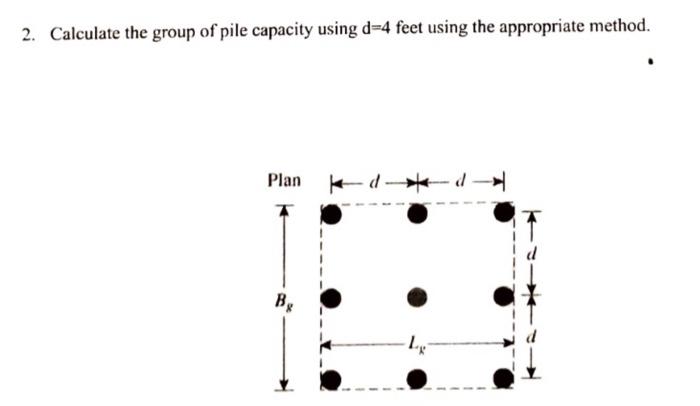 Solved 2. Calculate the group of pile capacity using d=4 | Chegg.com