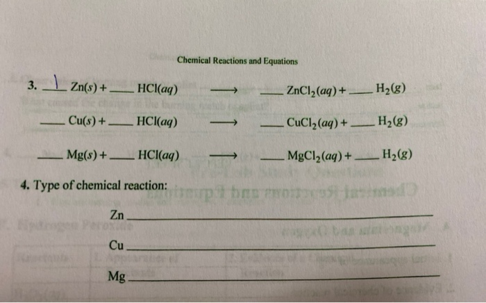 Solved Chemical Reactions and Equations 3. I Zn(s) + HCl(aq) | Chegg.com