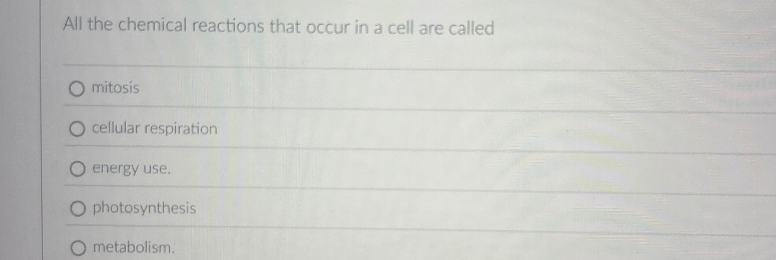 Solved All the chemical reactions that occur in a cell are | Chegg.com