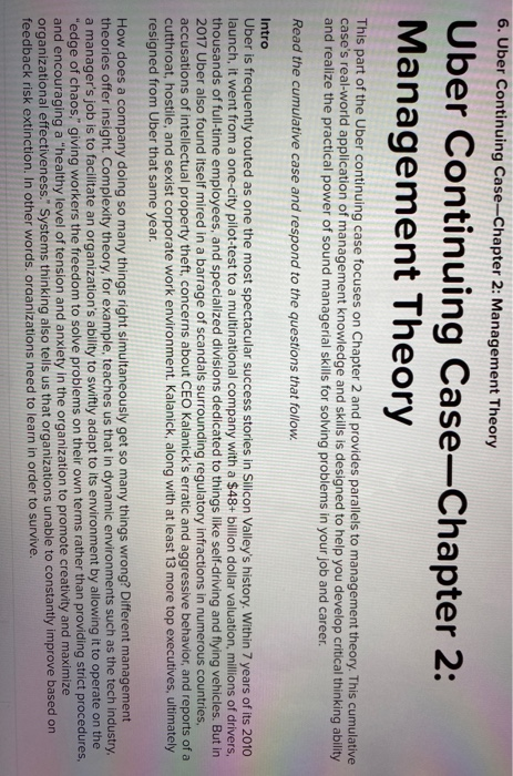 Solved 6. Uber Continuing Case-Chapter 2: Management Theory | Chegg.com