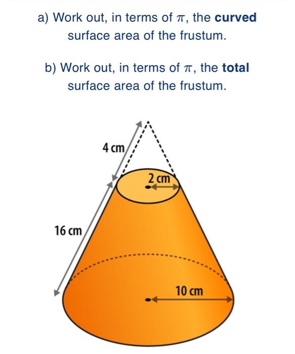 Solved a) Work out, in terms of π, the curved surface area | Chegg.com