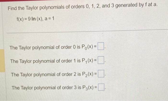 Solved Find the Taylor polynomials of orders 0,1,2, and 3 | Chegg.com