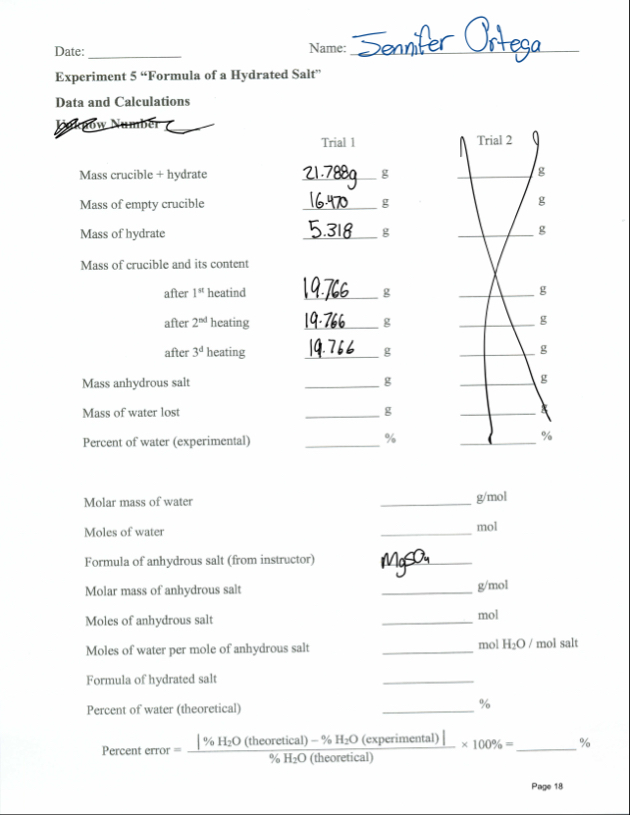 Solved Date:Name:Semper OrtegaExperiment 5 ﻿"Formula of a | Chegg.com