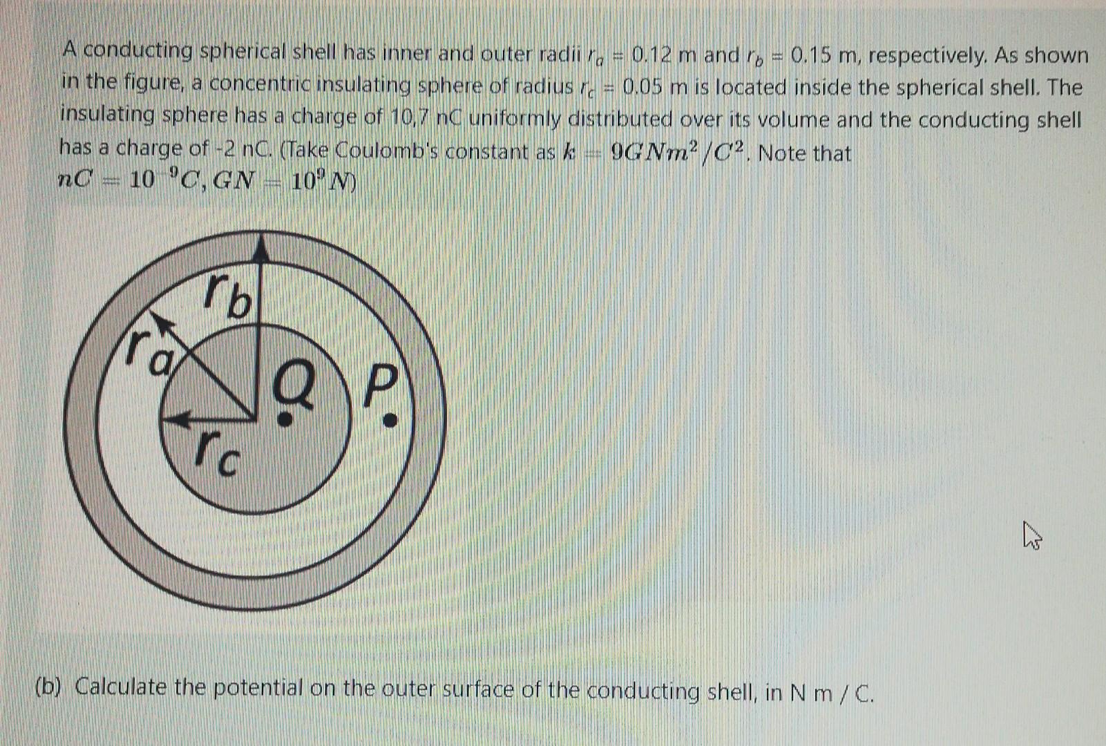 Solved A conducting spherical shell has inner and outer | Chegg.com