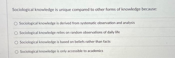 Sociological knowledge is unique compared to other | Chegg.com
