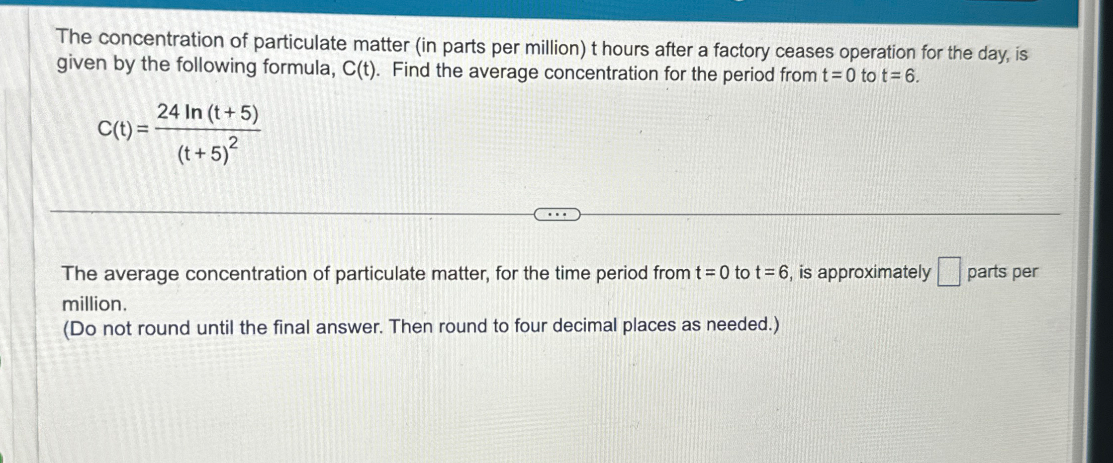 Solved The concentration of particulate matter (in parts per | Chegg.com