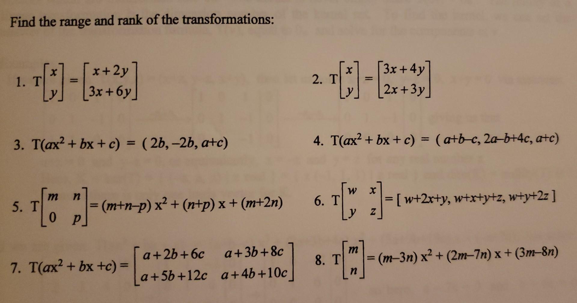Solved Find the range and rank of the transformations: 1. | Chegg.com