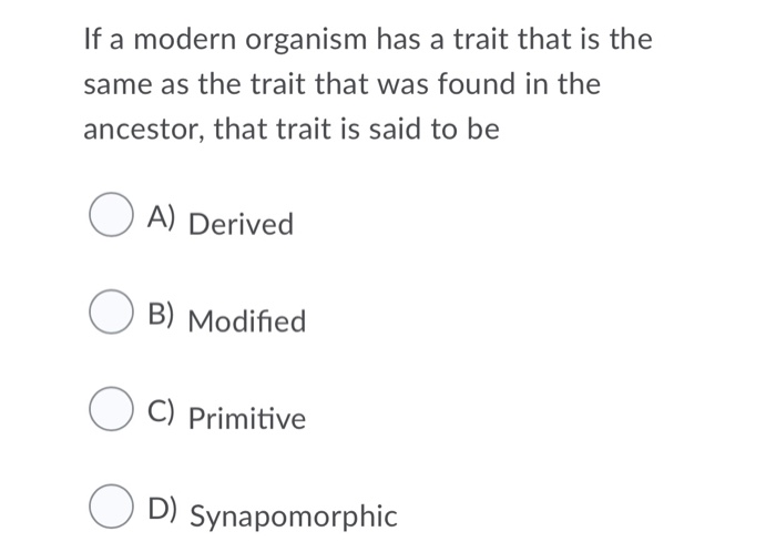 Solved If a modern organism has a trait that is the same as | Chegg.com
