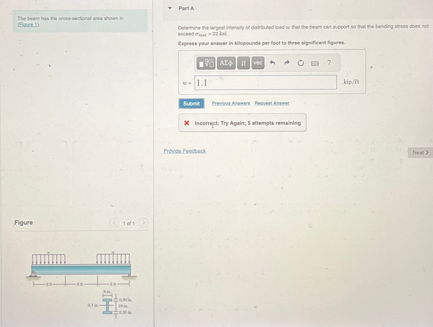 Solved The beam has the cross-sectional area shown in | Chegg.com