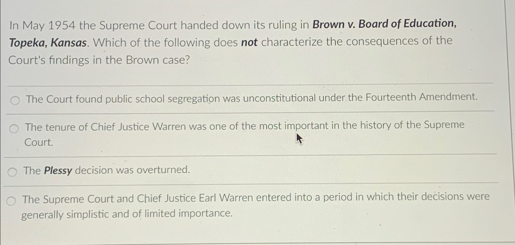 Solved In May 1954 ﻿the Supreme Court handed down its ruling | Chegg.com