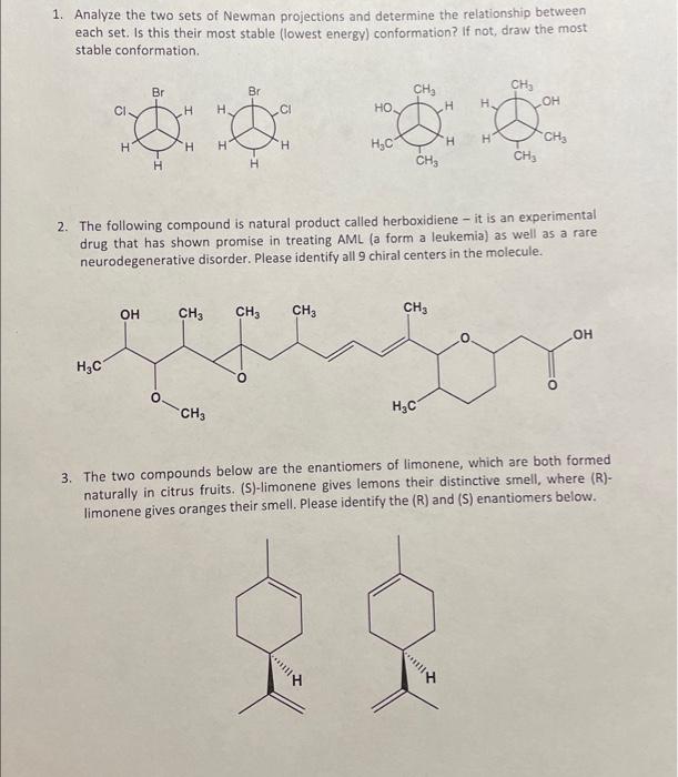 Solved 1. Analyze the two sets of Newman projections and | Chegg.com