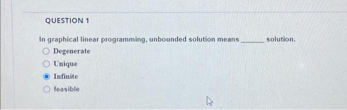 Solved QUESTION 1 solution. In graphical linear programming, | Chegg.com