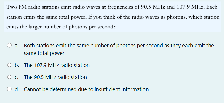 Solved Two FM radio stations emit radio waves at frequencies | Chegg.com