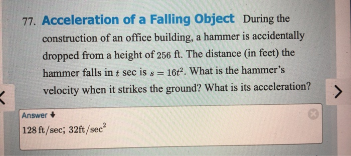 Solved 77. Acceleration of a Falling Object During the | Chegg.com