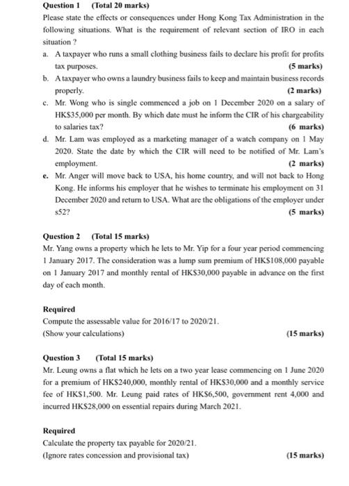 Solved Question 1 (Total 20 marks) Please state the effects | Chegg.com