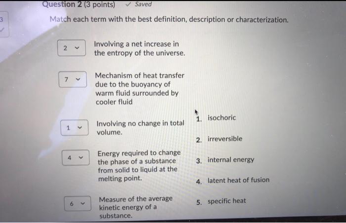 Solved Question 2 (3 points) Saved Match each term with the | Chegg.com