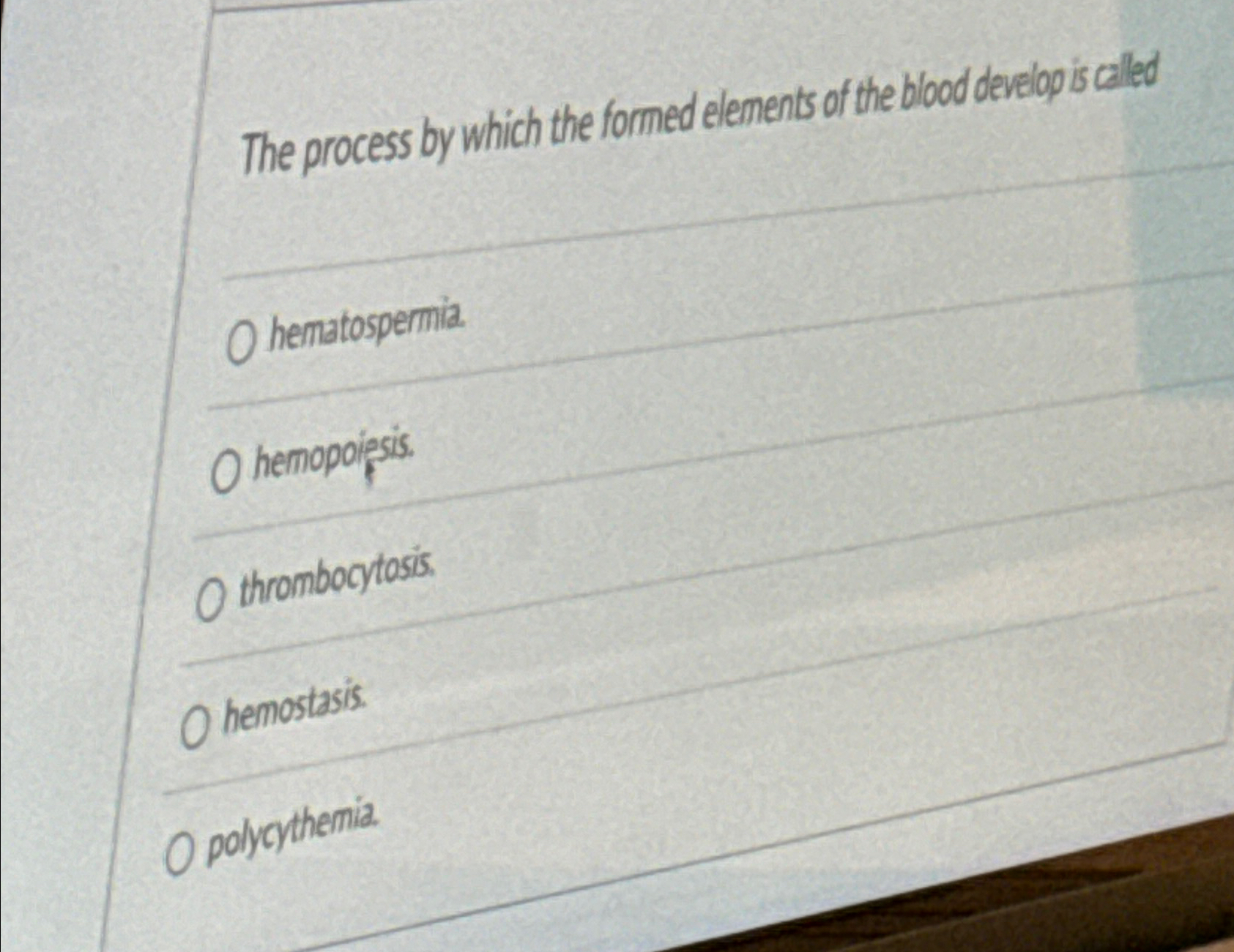 Solved The process by which the formed elements of the blood | Chegg.com