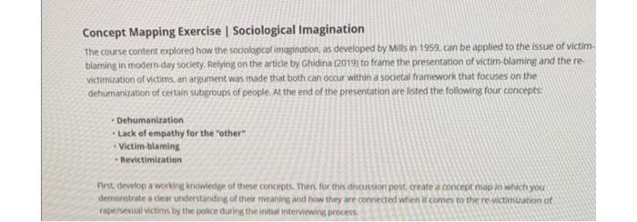 Concept Mapping Exercise / Sociological Imagination | Chegg.com