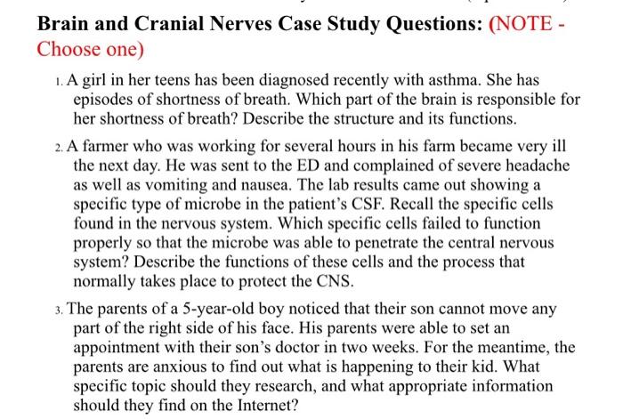 Solved Brain and Cranial Nerves Case Study Questions: (NOTE | Chegg.com