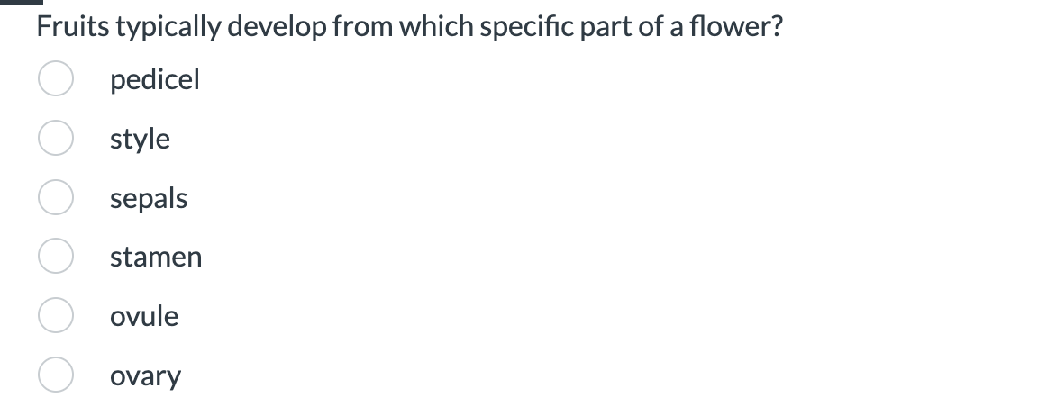 Solved Fruits typically develop from which specific part of | Chegg.com
