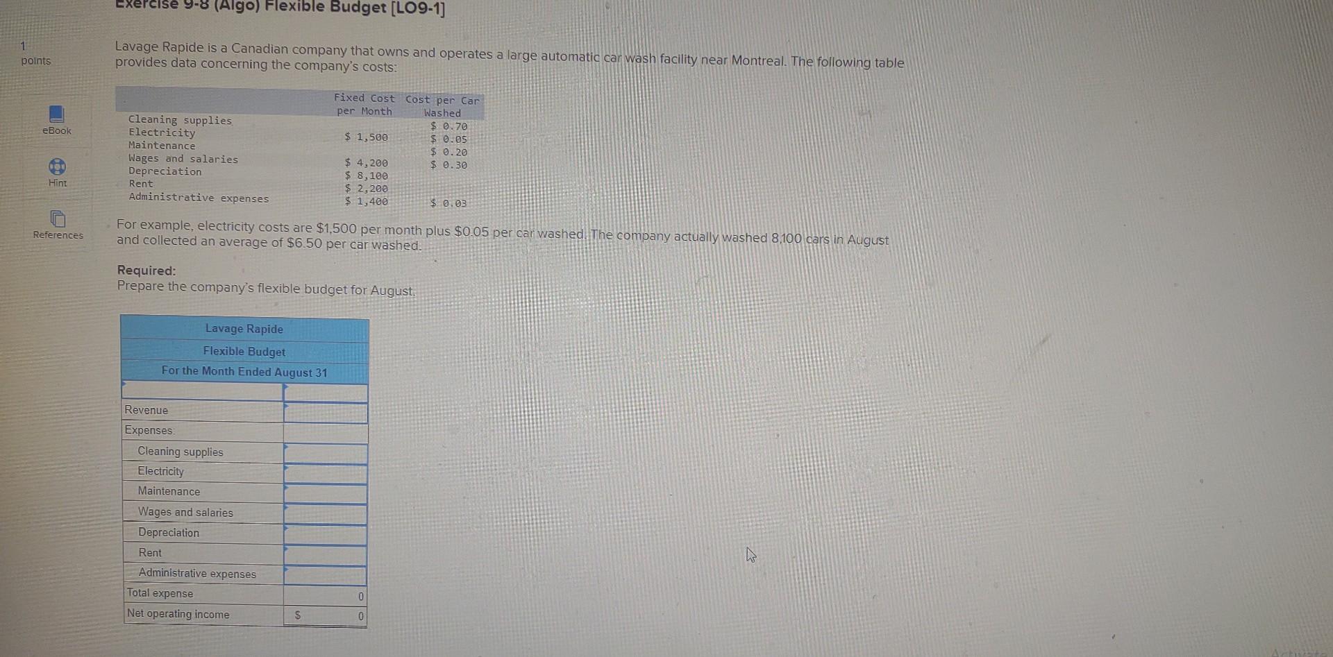 Solved Exercise 9-8 (Algo) Flexible Budget [LO9-1] Lavage | Chegg.com