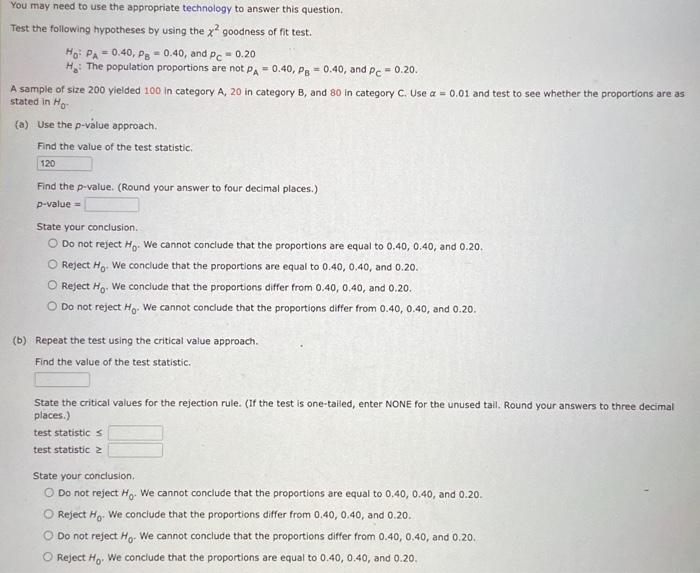Solved Test the following hypotheses by using the χ2 | Chegg.com
