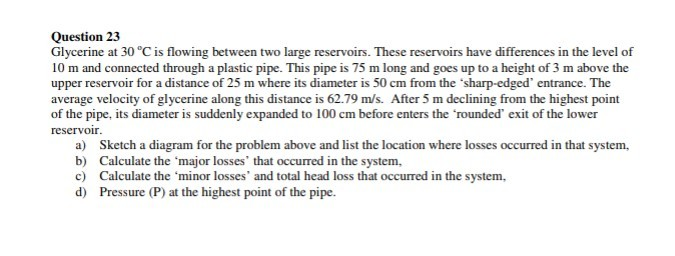 Solved Question 23 Glycerine at 30°C is flowing between two | Chegg.com