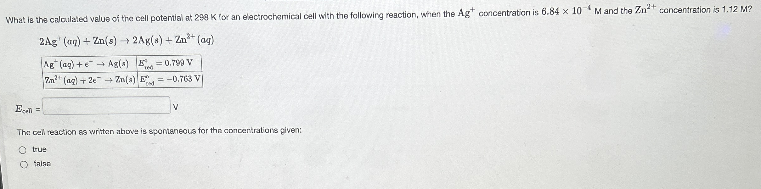 Solved What Is The Calculated Value Of The Cell Potential At
