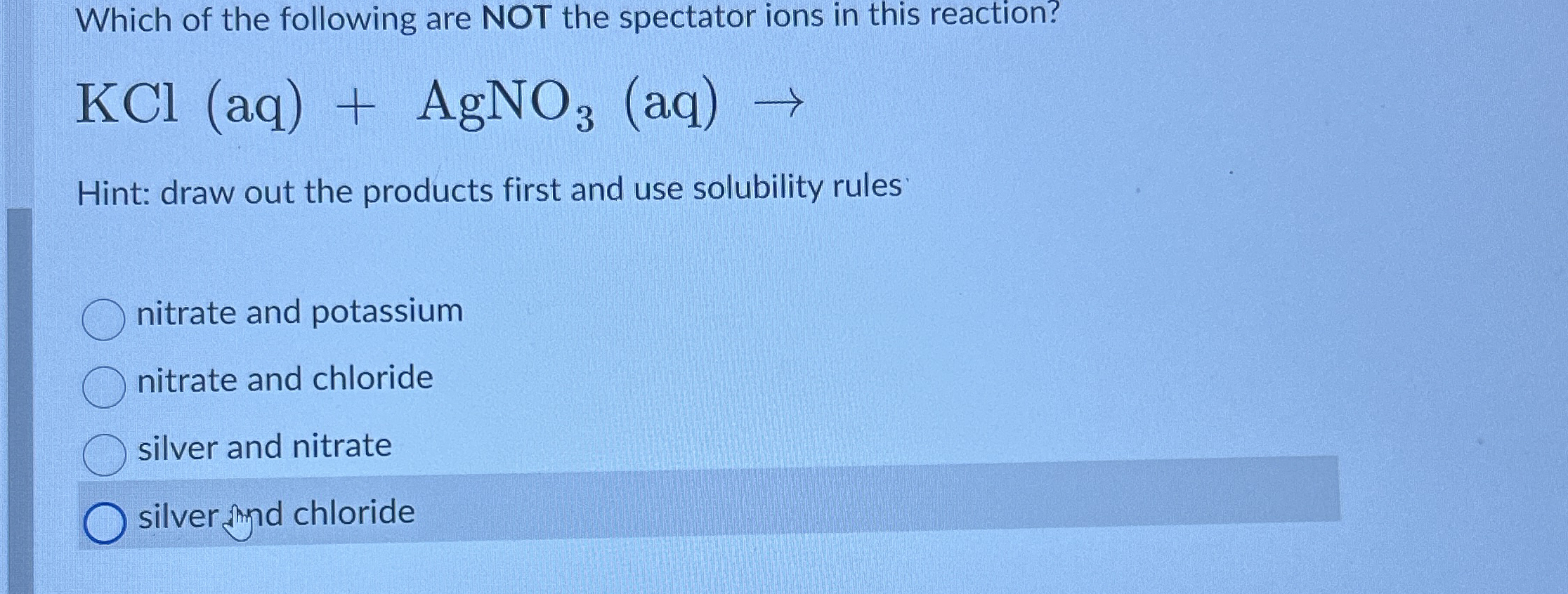 Solved Which of the following are NOT the spectator ions in | Chegg.com