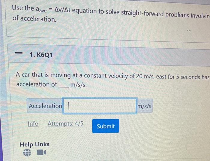 Solved Use the aave =Δv/Δt equation to solve | Chegg.com