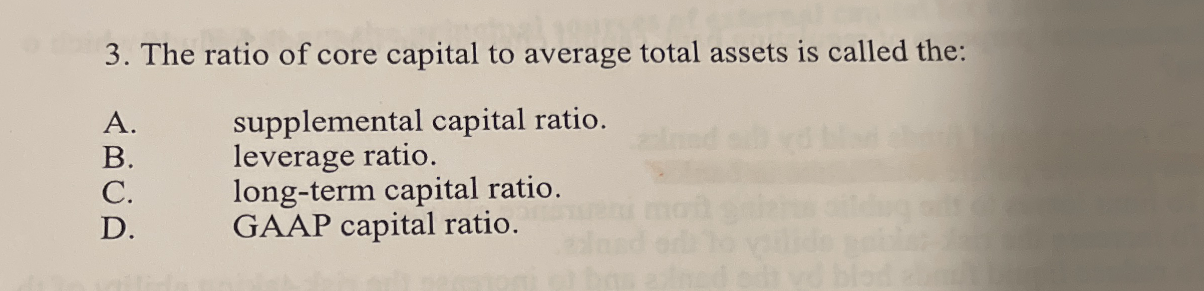 Solved The ratio of core capital to average total assets is | Chegg.com