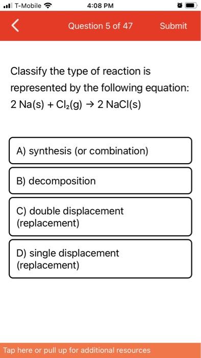Solved Classify the type of reaction is represented by the | Chegg.com