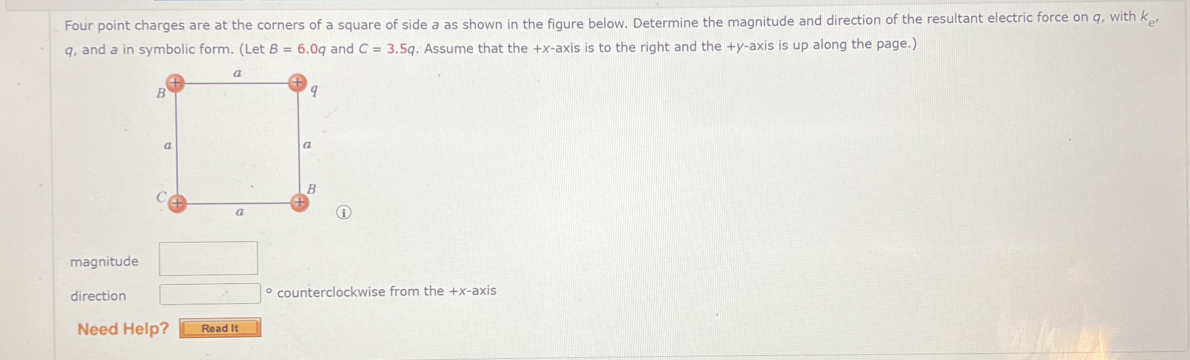 Solved Four point charges are at the corners of a square of | Chegg.com